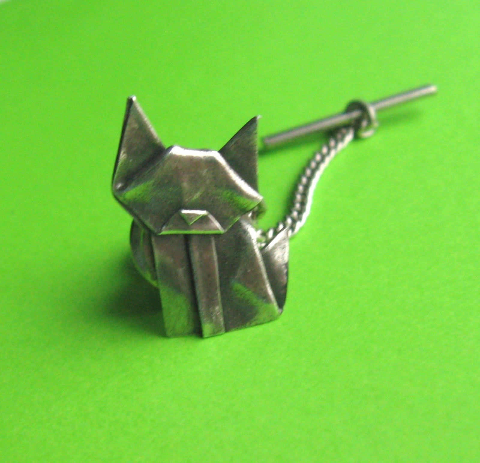 Silver Origami Cat Tie Tack by Allegro Arts | Allegro Arts